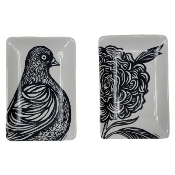 West Elm | Accents | West Elm Patch Nyc Rectangular Dishes Trinket Tray Bird Floral Set Signed ...